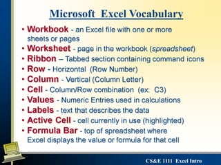 Lecture 1 Intro to Excel.pptx | Computing | Technology & Computing