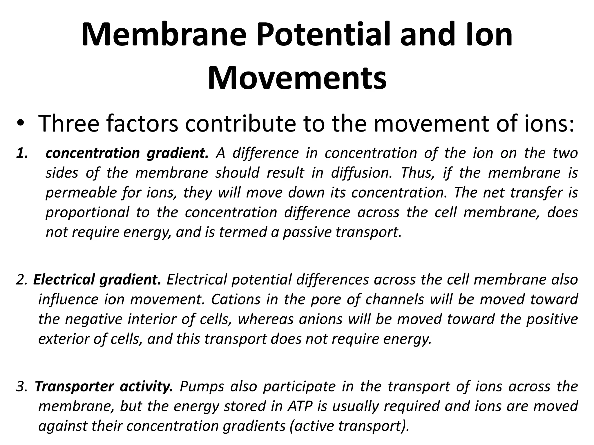 Ion Channels, Ion transport and Electrical Signalling | PPT
