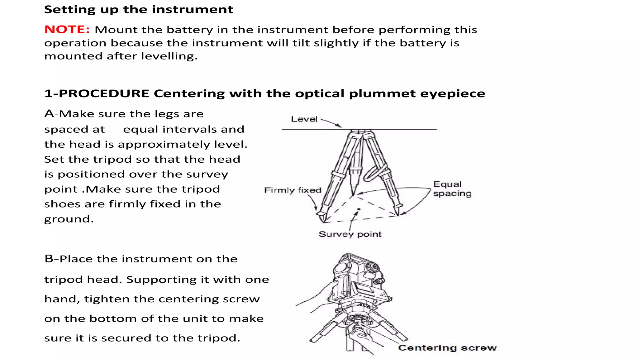 lecture_(1)_(Leveling-Centering-Tilting-FUNC-total station | PDF