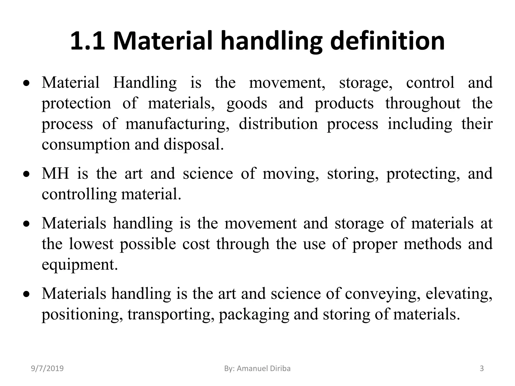 Lecture 1 Material Handling Equipment (Introduction to Material ...