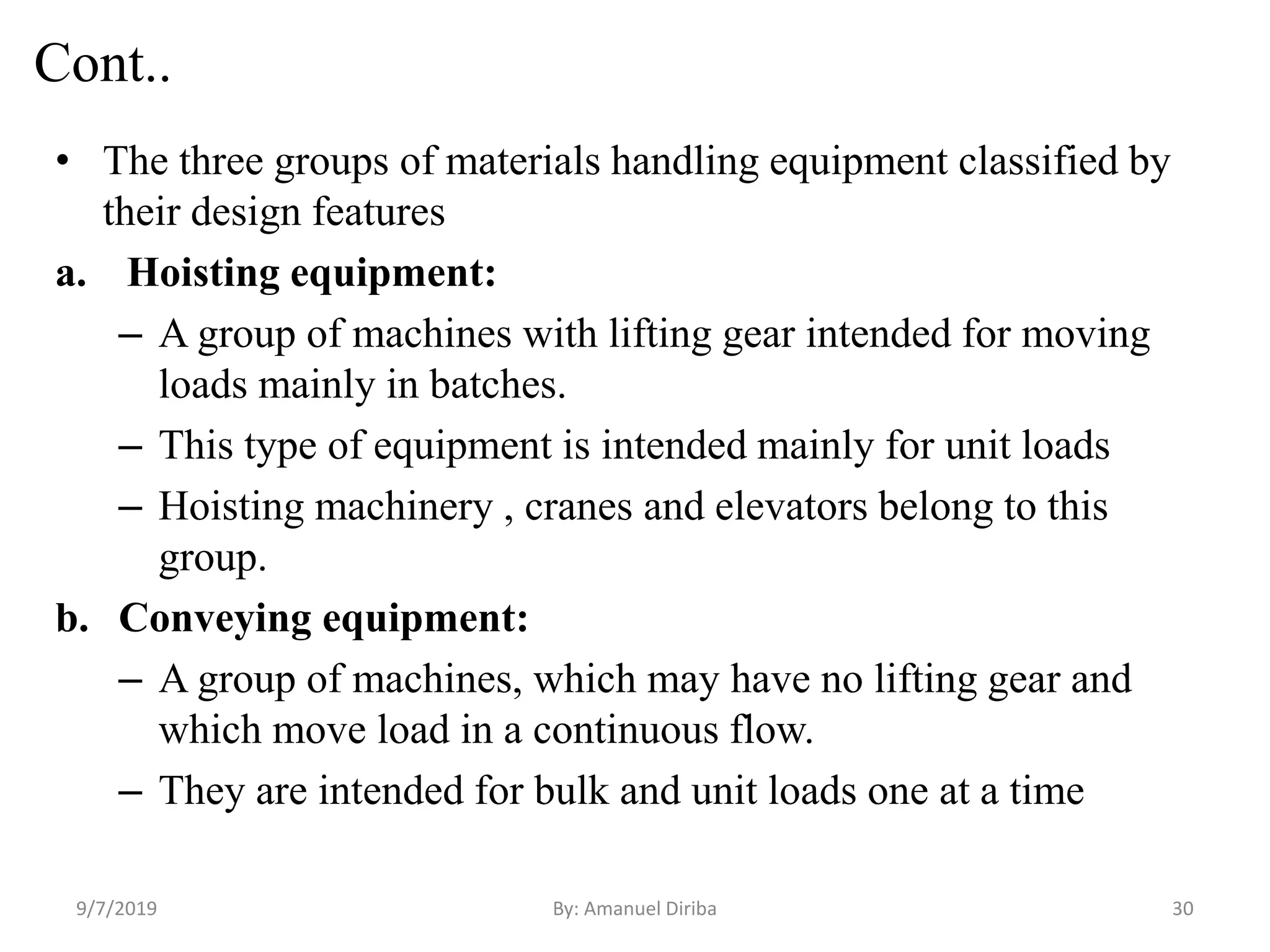 Lecture 1 Material Handling Equipment (Introduction to Material ...