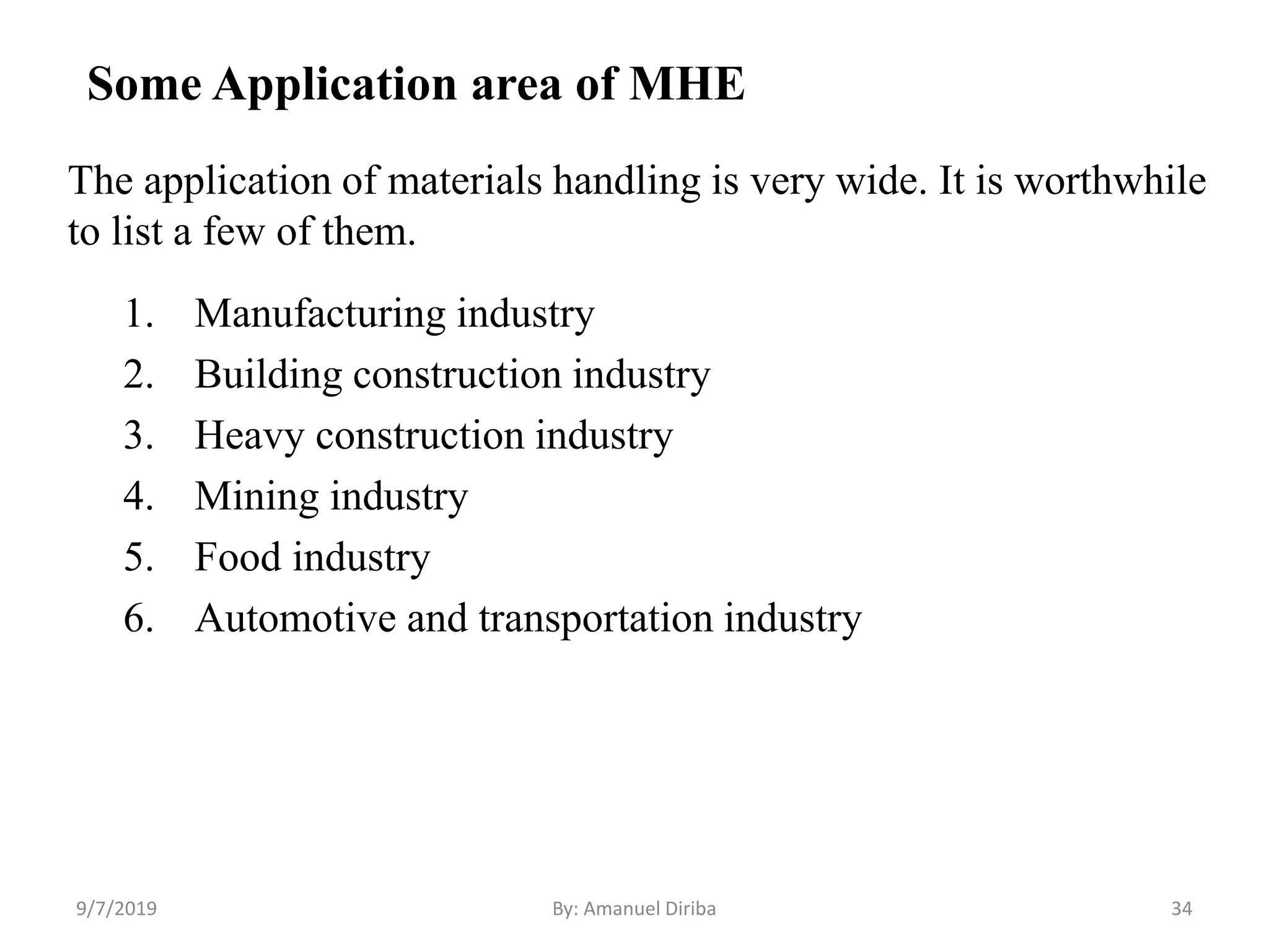 Lecture 1 Material Handling Equipment (Introduction to Material ...