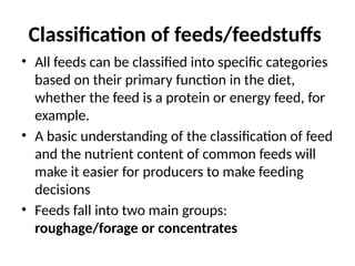 Nutrients required by livestock, feeds and their classification | PPTX