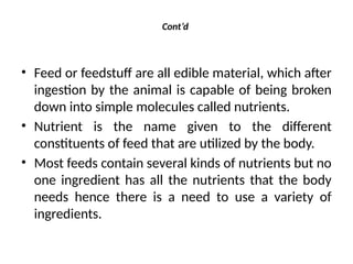 Nutrients required by livestock, feeds and their classification | PPTX