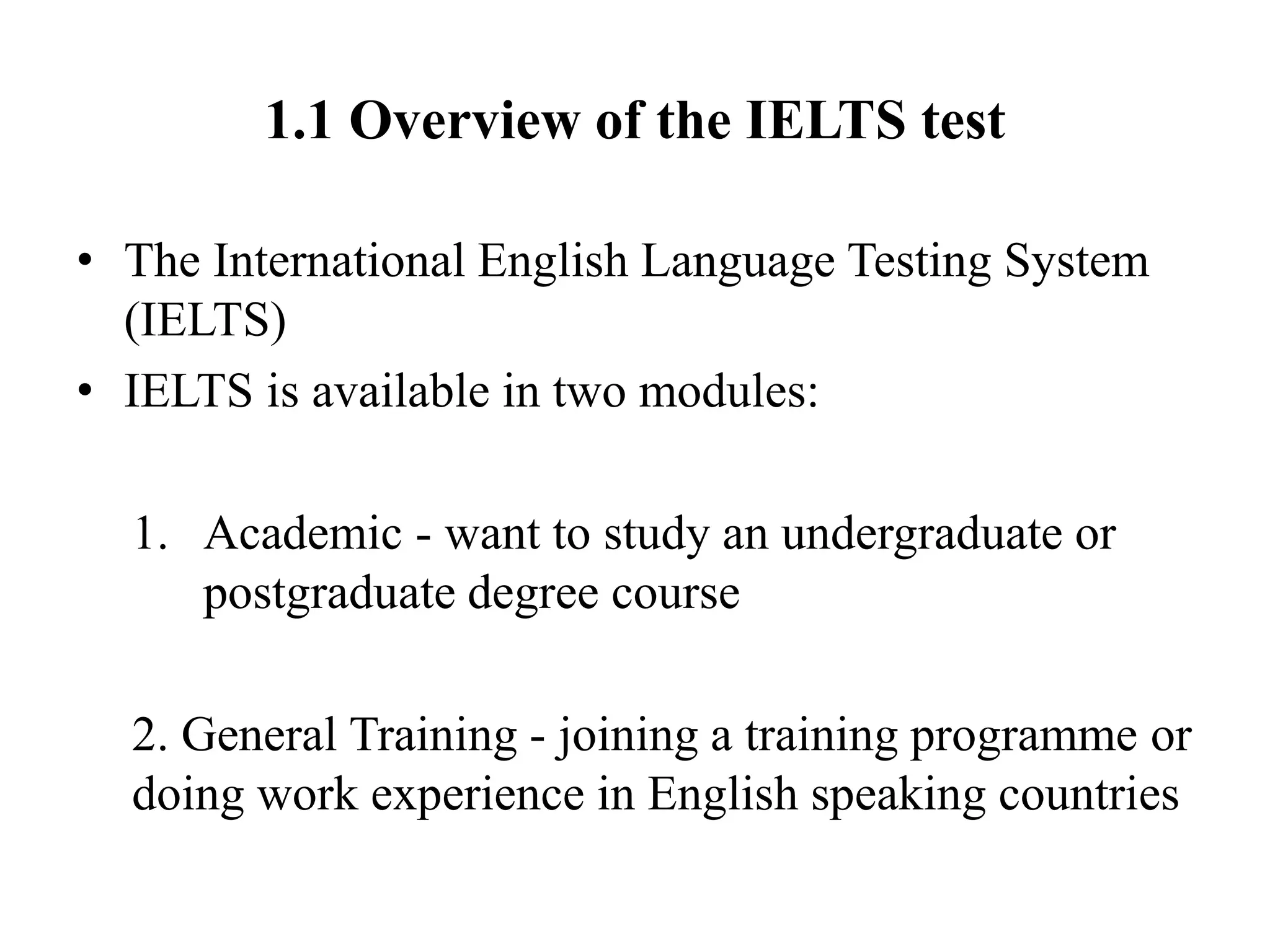 Lecture 1 overview for ielts test | PPTX
