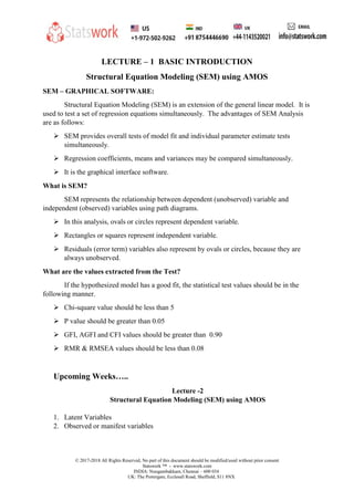 Statswork- Lecture:1: Structural Equation Modeling (SEM) using AMOS (www.statswork.com) | PDF