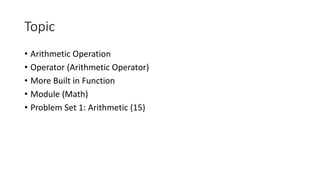 Lecture 1 python arithmetic (ewurc) | PPT