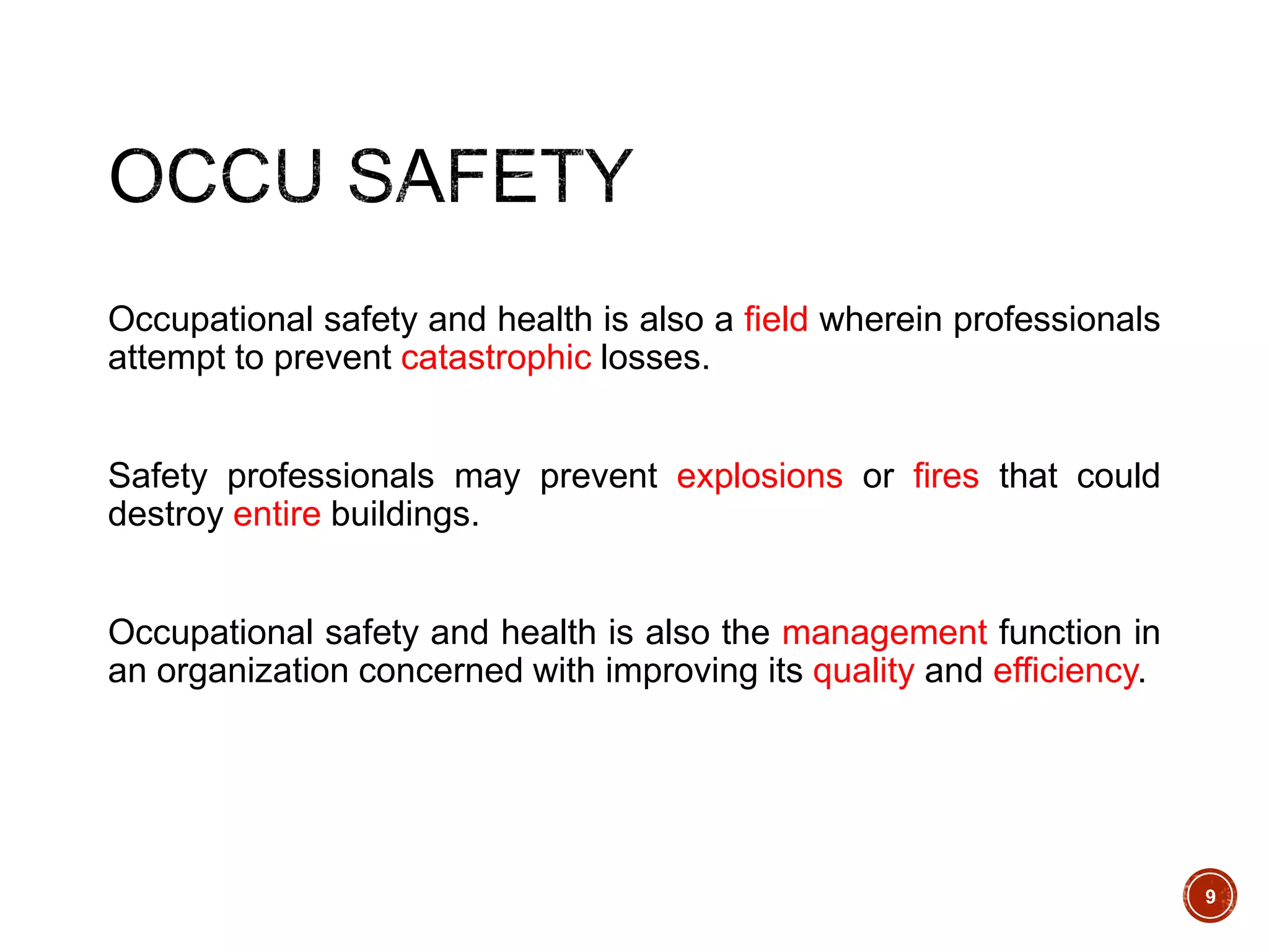 Occupational safety and health Lecture 1 safety | PPTX