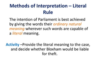 Lecture 1 statutory interpretation on Literal Rule | PPTX