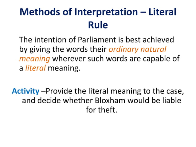 Lecture 1 statutory interpretation on Literal Rule | PPT