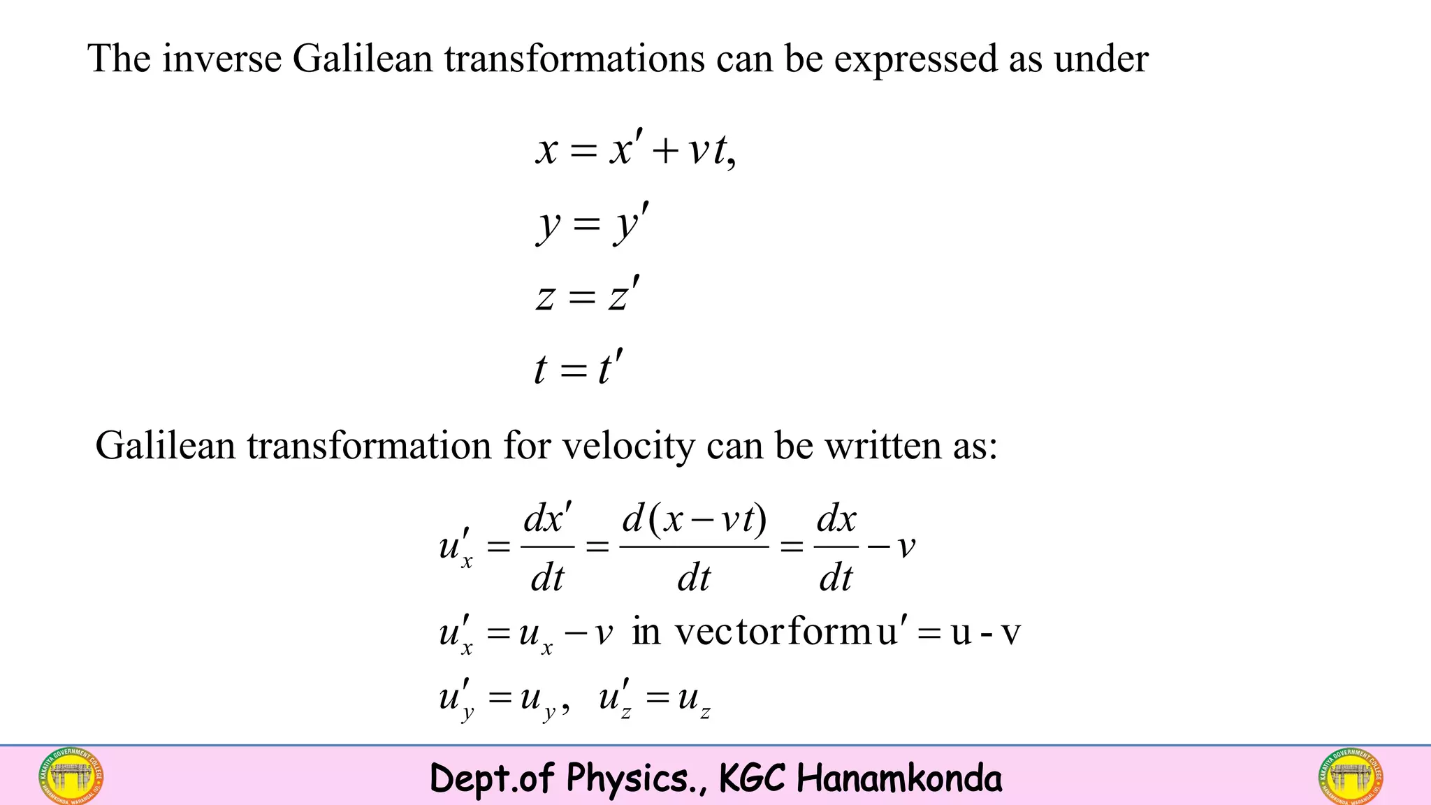 Galilean Transformation Equations | PPTX