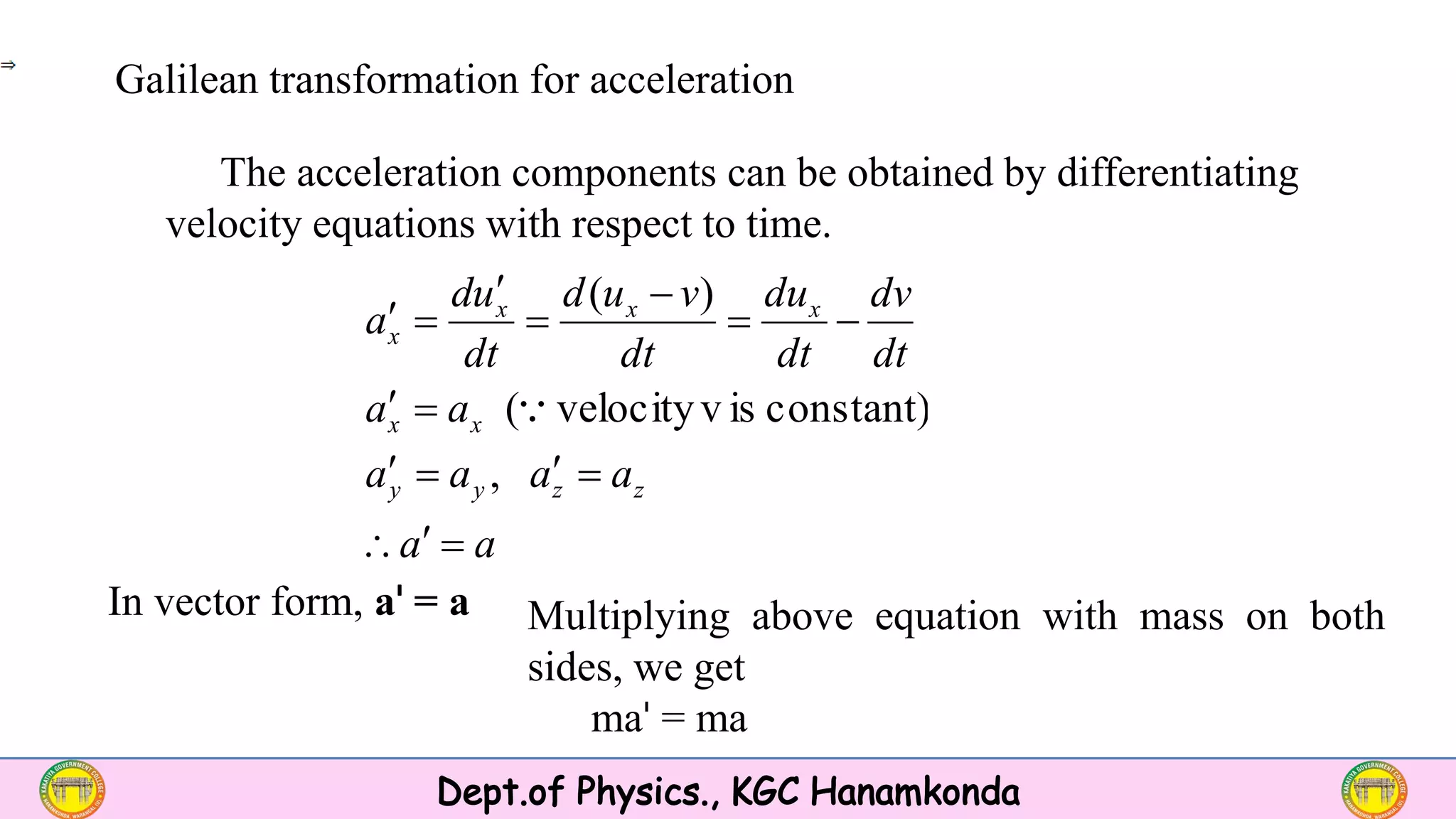 Galilean Transformation Equations Pptx