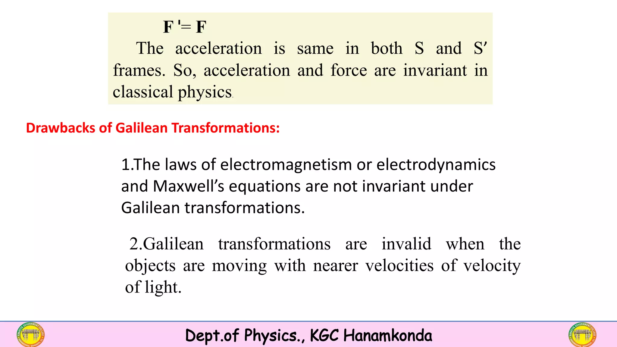 Galilean Transformation Equations Pptx