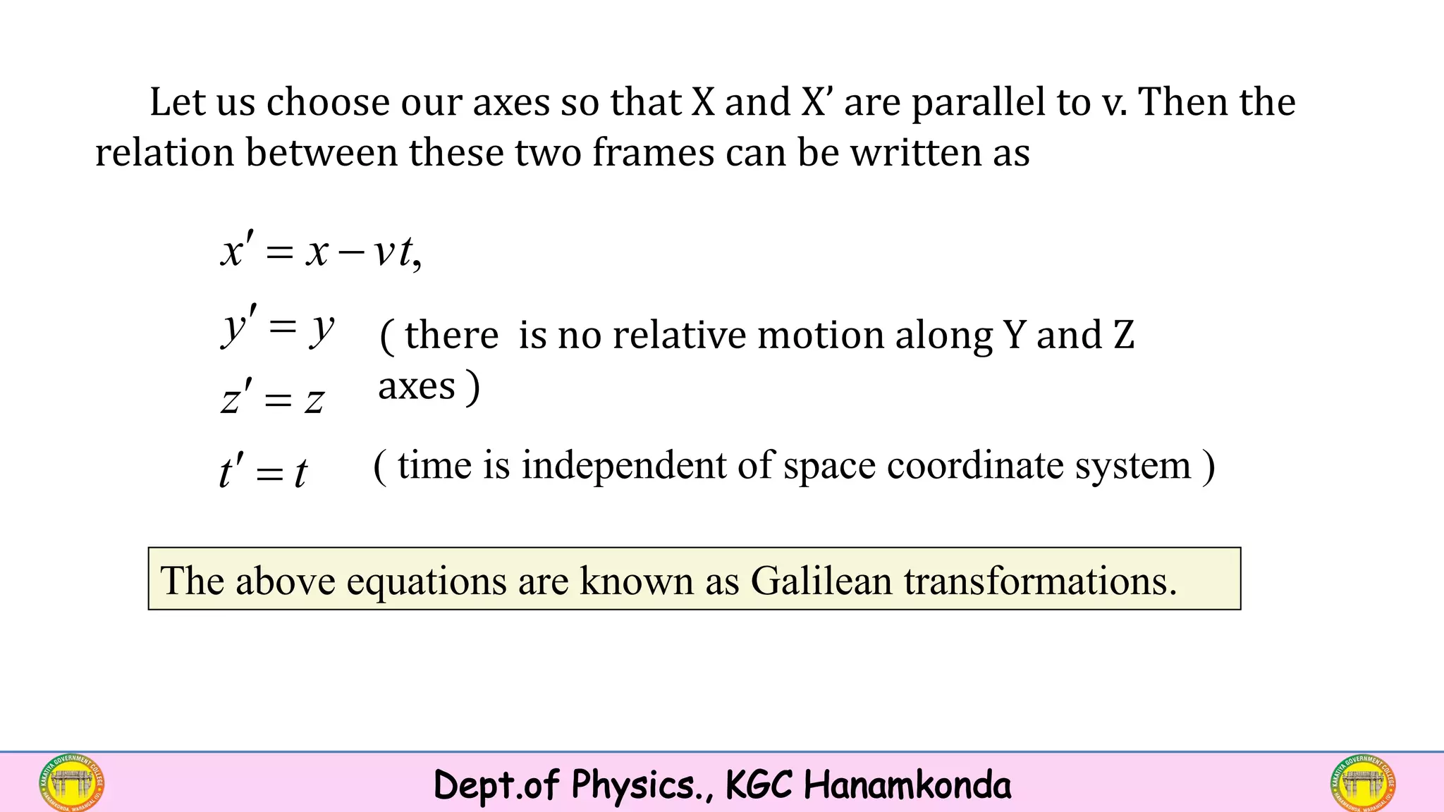 Galilean Transformation Equations | PPTX