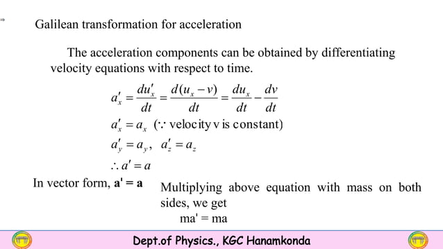 Galilean Transformation Equations | PPTX