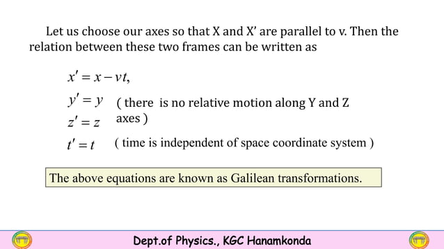 Galilean Transformation Equations | PPTX