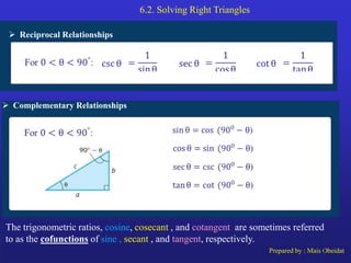 Angles and their measure, Solving Right Triangle and Trigonometric ...