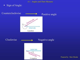 Angles and their measure, Solving Right Triangle and Trigonometric ...