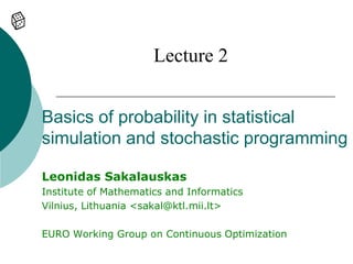 Basics of probability in statistical simulation and stochastic programming | PDF
