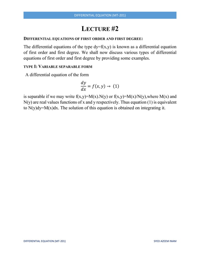 Differential Equation Lecture 2 Pdf