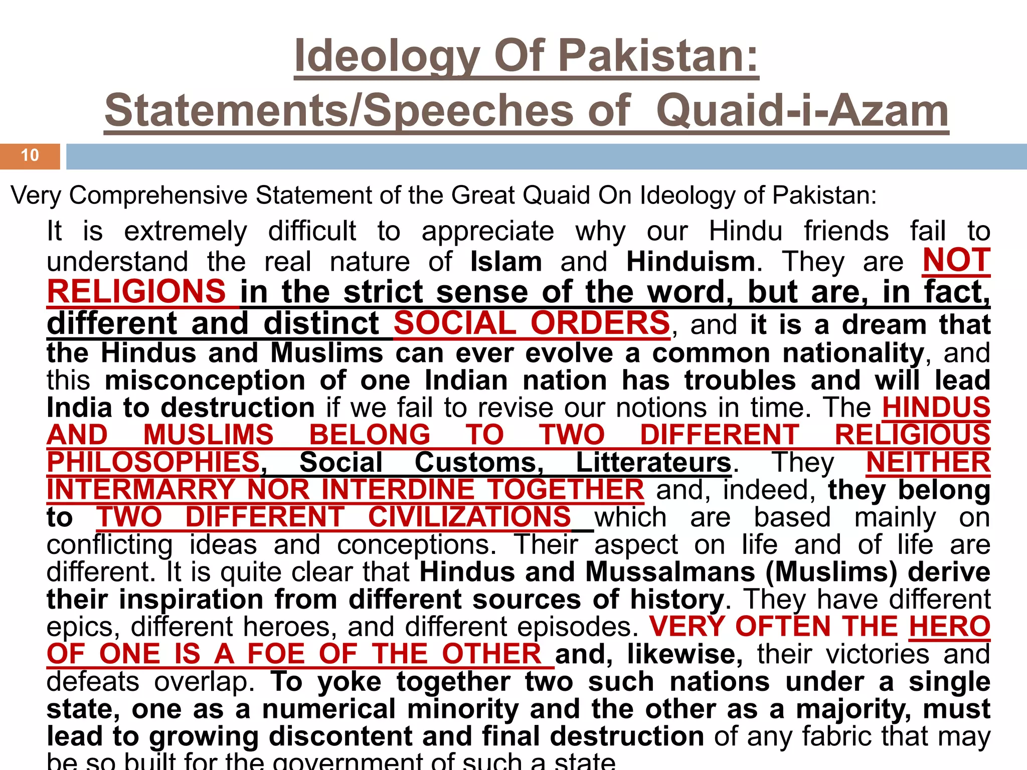 Ideology of Pakistan in the light of Speechs of Mr. Jinnah & Mr. Iqbaal ...