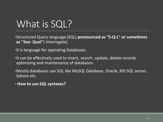 SQL Fundamentals - Lecture 2 | PPT