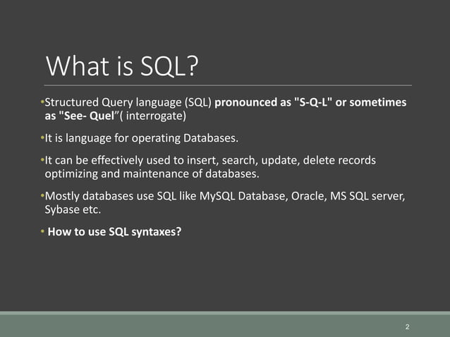SQL Fundamentals - Lecture 2 | PPT