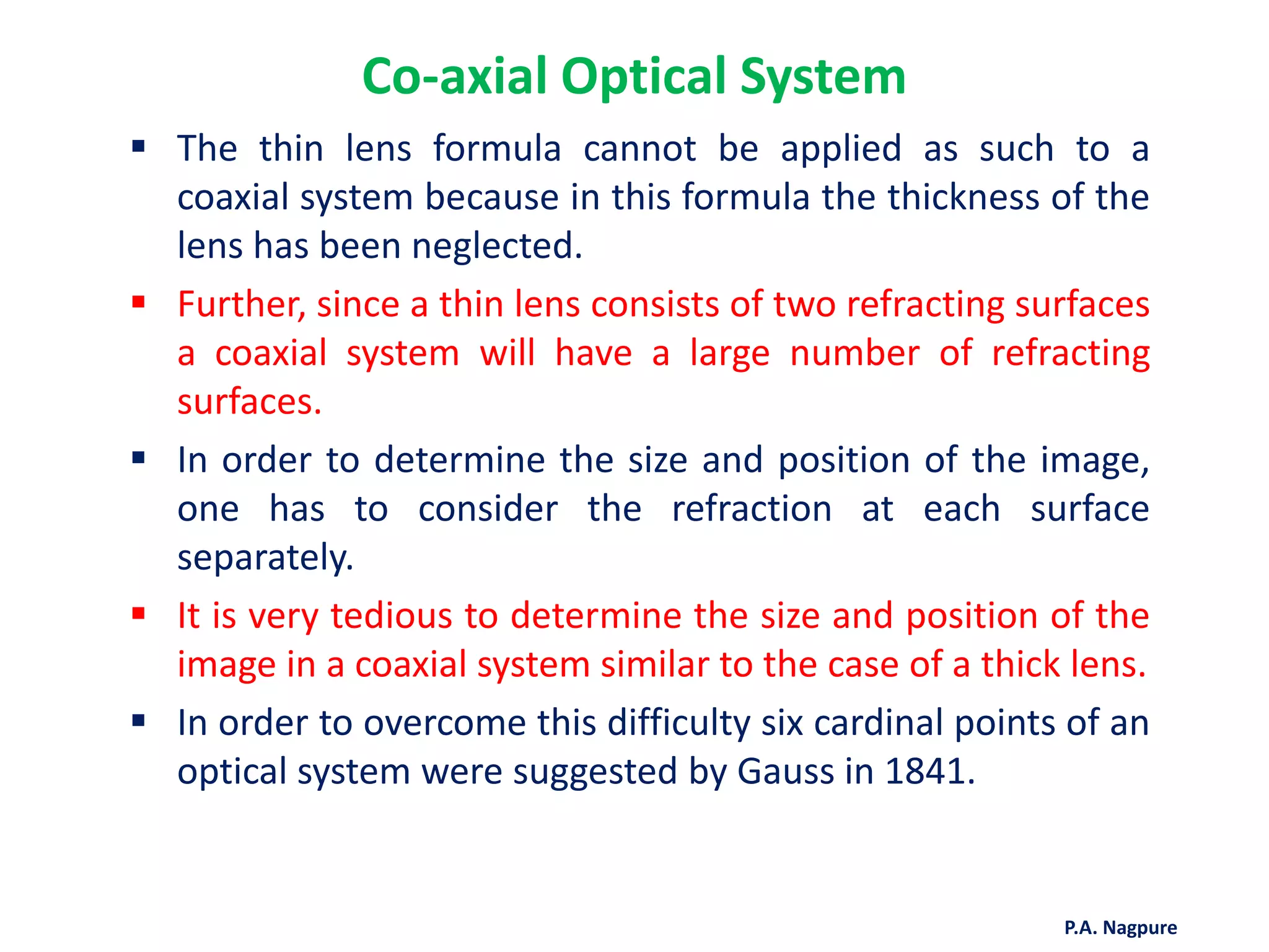 Lecture 2: Co-axial optical system and six cardinal points | PPTX