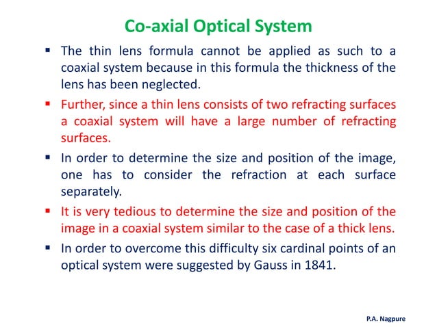Lecture 2: Co-axial optical system and six cardinal points | PPTX