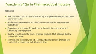 Lecture 2: QA and Qc in Pharma Industry | PPT