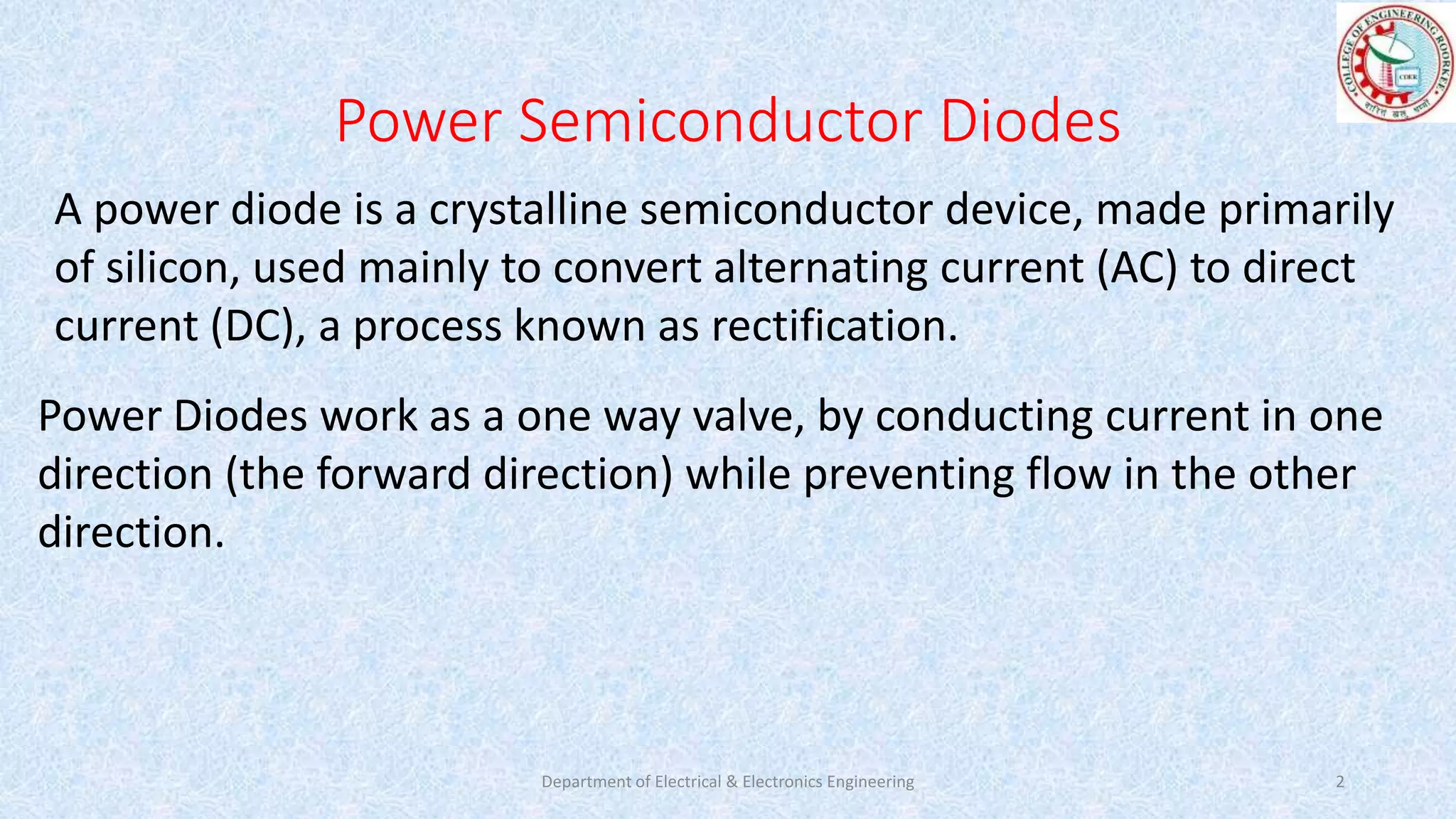 Lecture 2: Power Diodes | PPTX