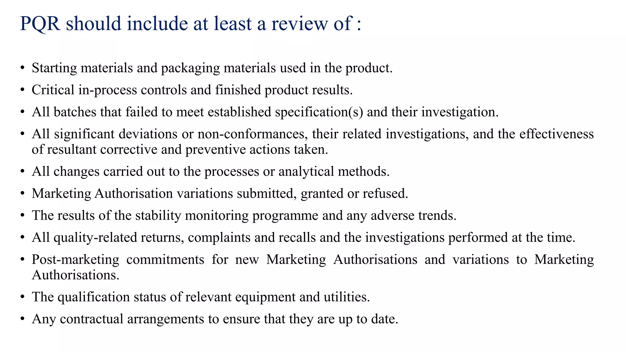 Introduction to quality management system • Product quality review (PQR ...