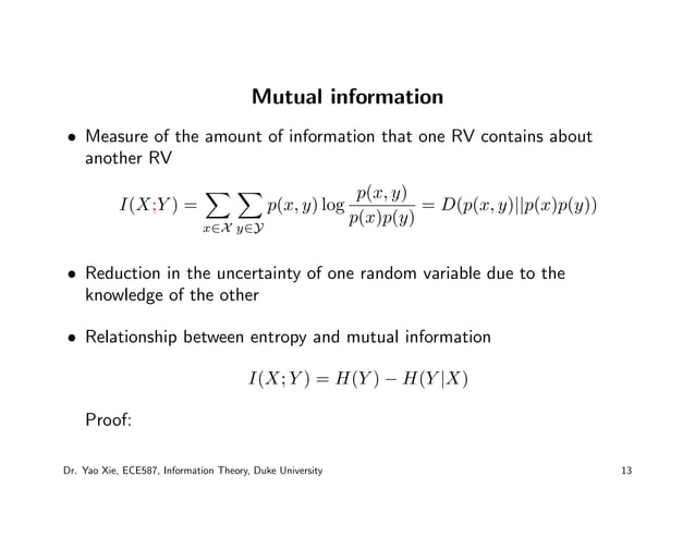 Lecture 2: Entropy and Mutual Information | PDF | Physics | Science