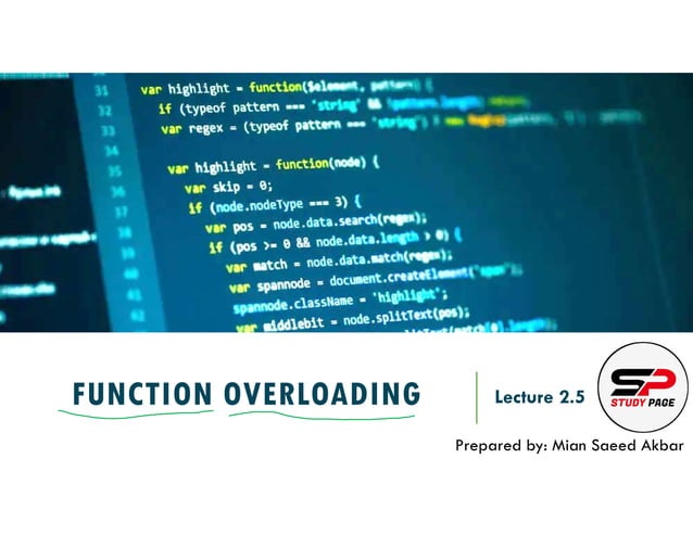 Lecture 2 5 Function Overloading Pdf