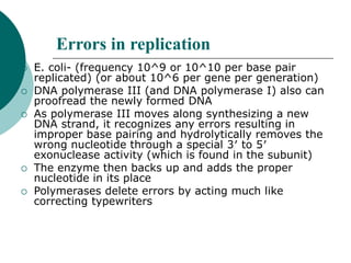 DNA structure and replication with the enzymes involved in repication ...
