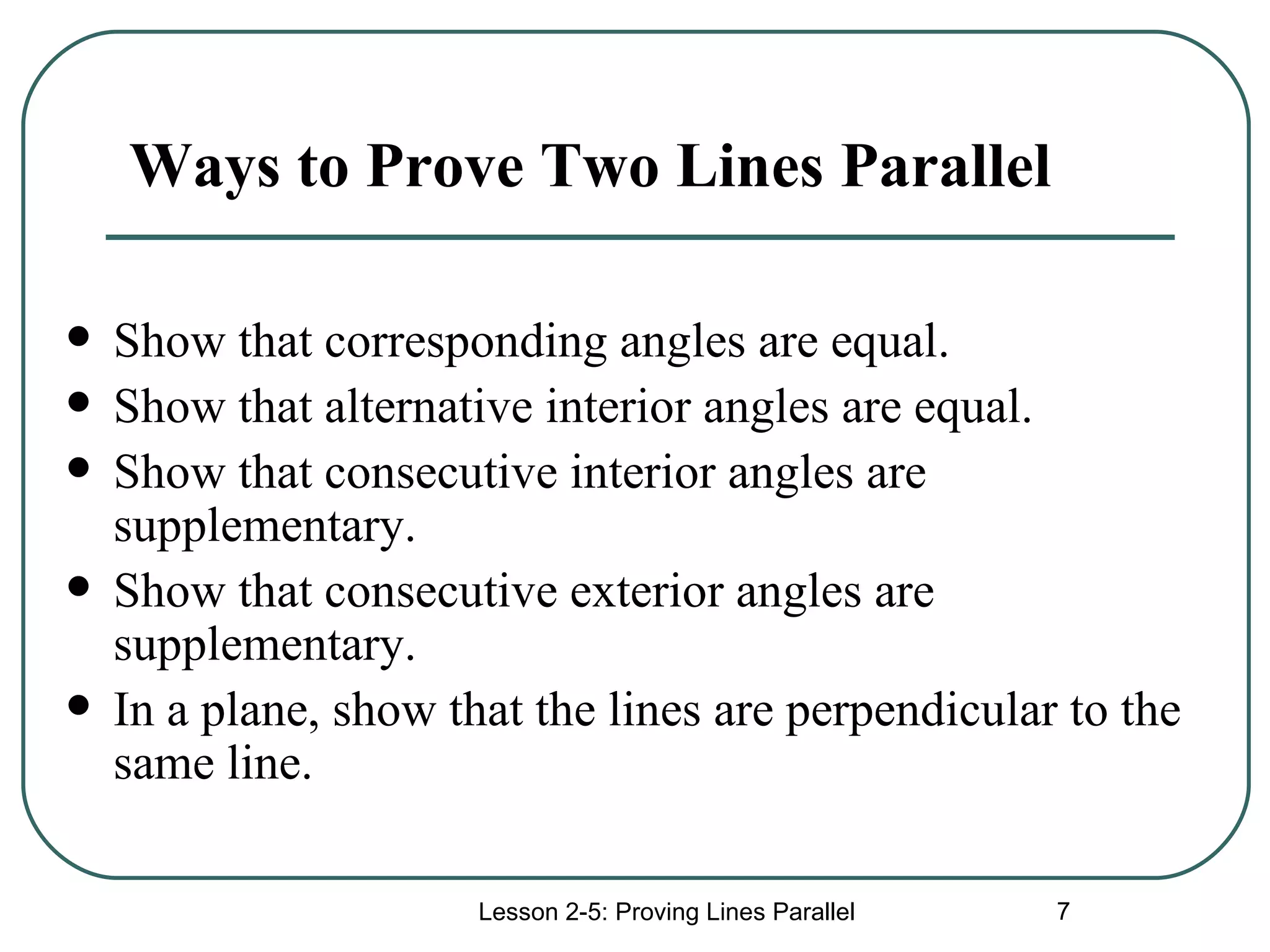 Proving Lines Parallel | PPT