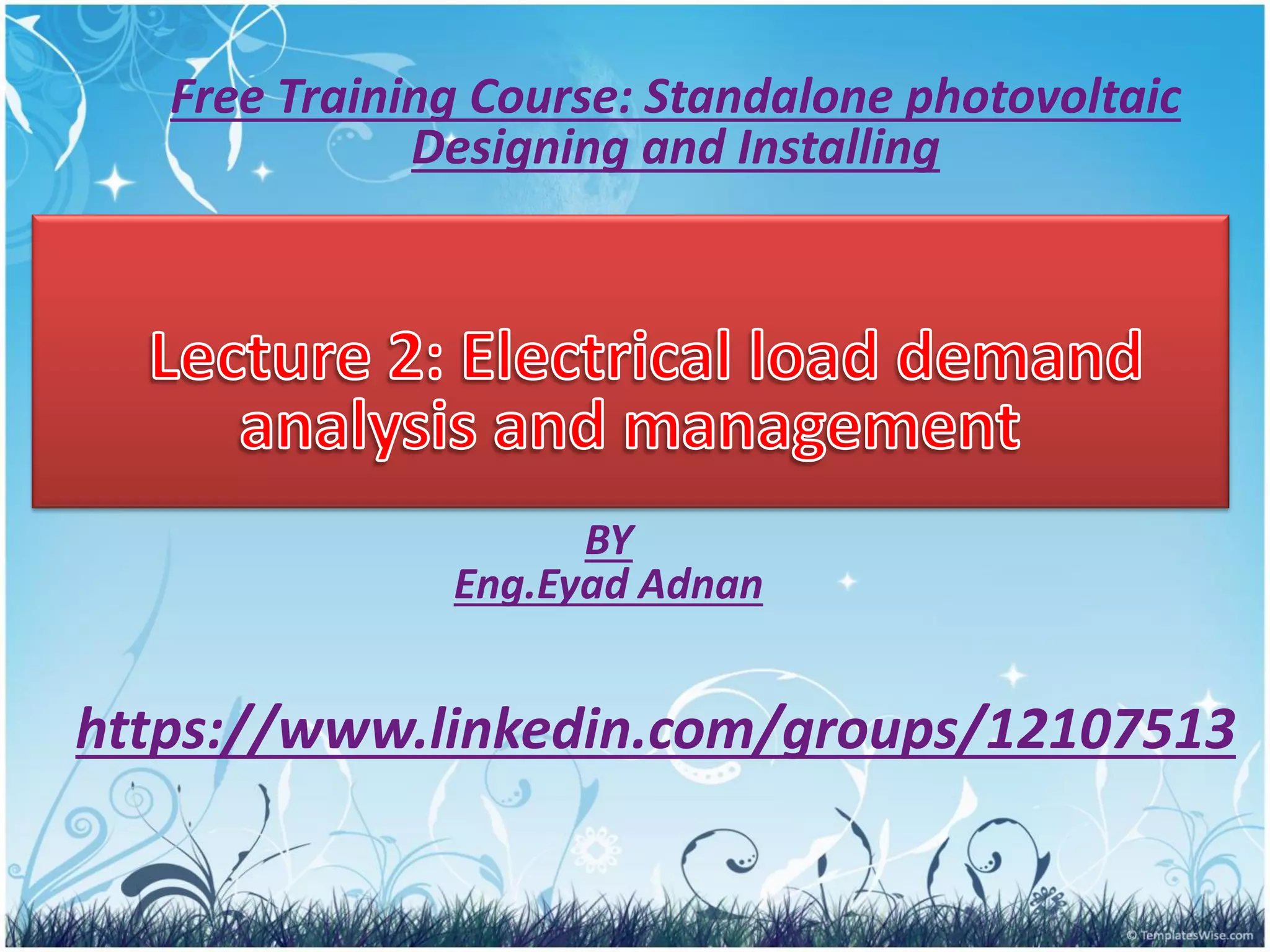 Lecture 2 Electrical Load Demand Analysis And Management Pdf