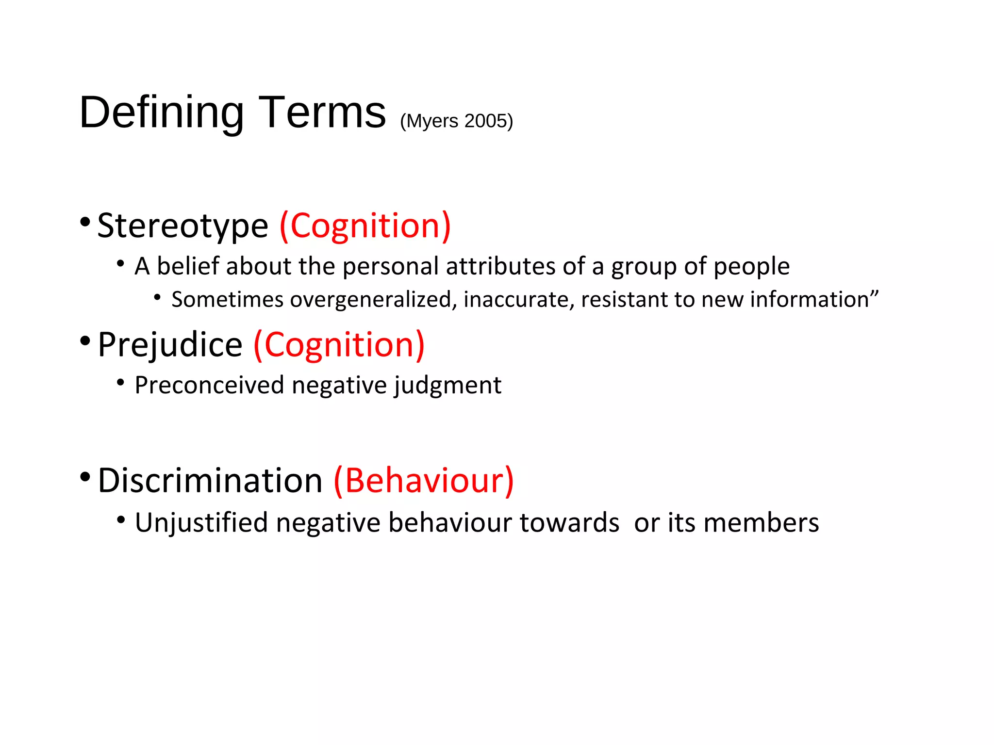 Lecture 2 defining stereotypes, prejudice & discrimination | PPT