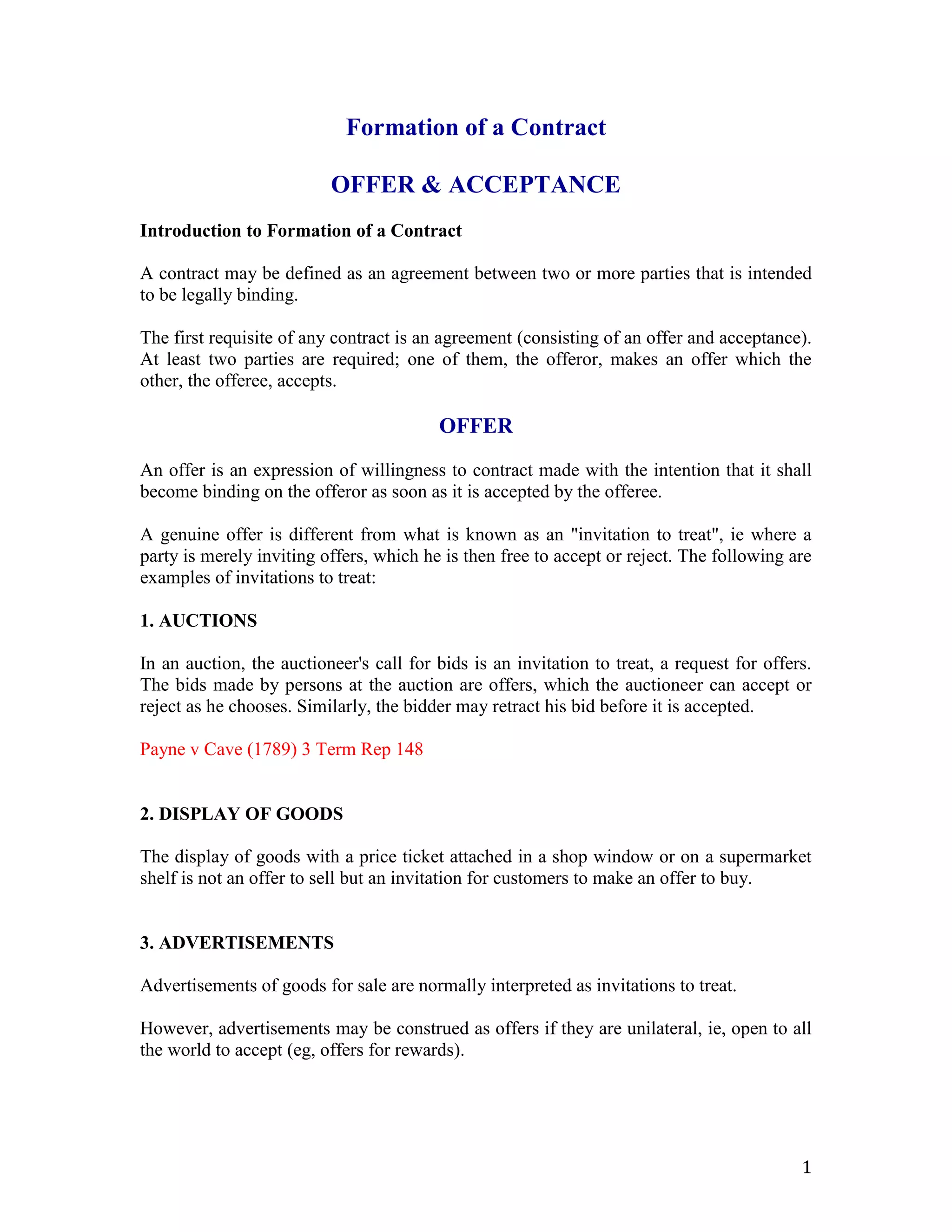 Lecture 2 formation of a contract | DOCX