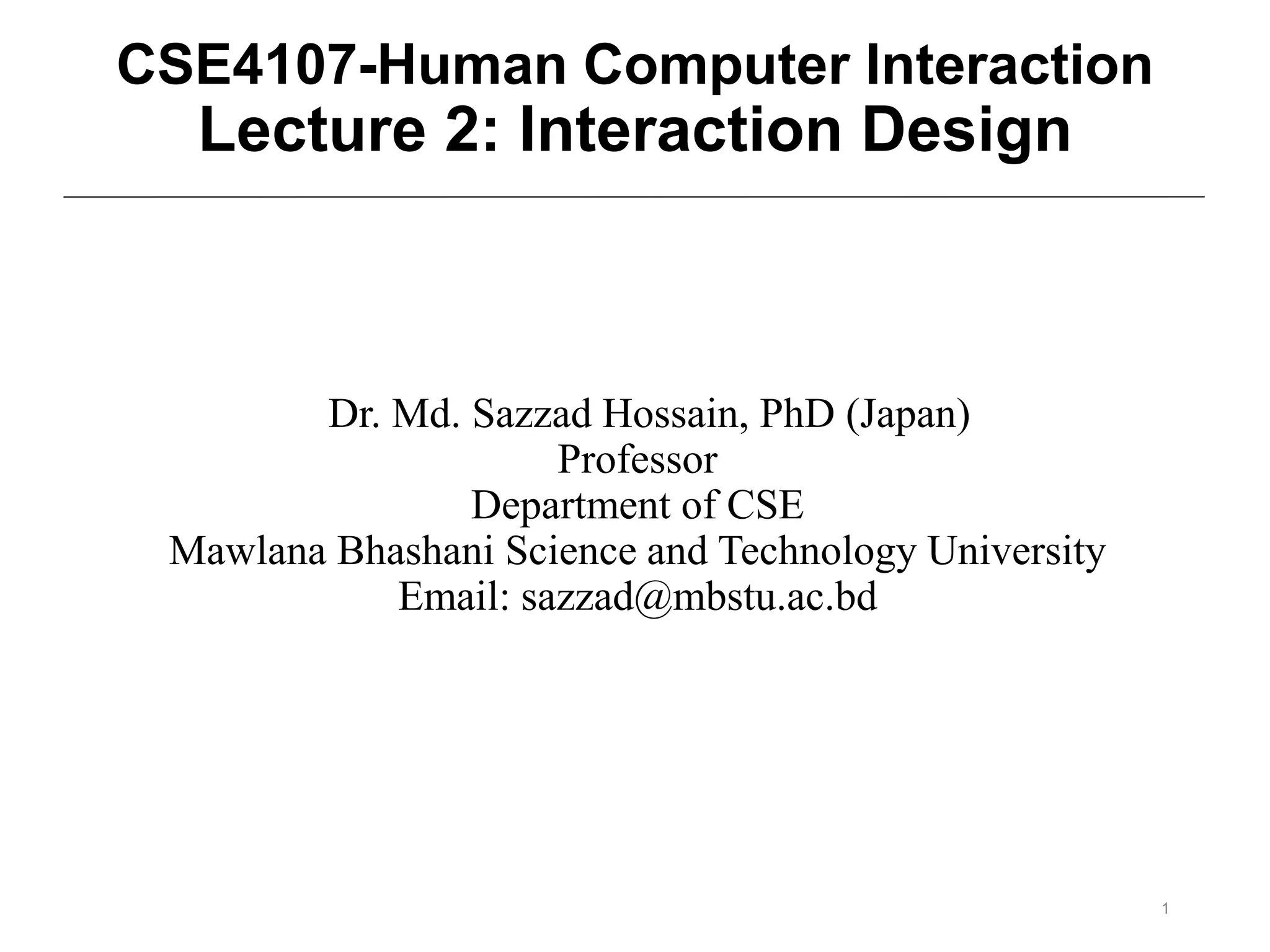 Human Computer Interaction: Lecture 2: Interaction Design | PPT