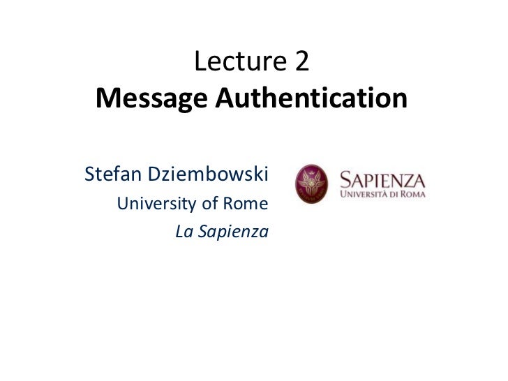 Lecture 2 Message Authentication