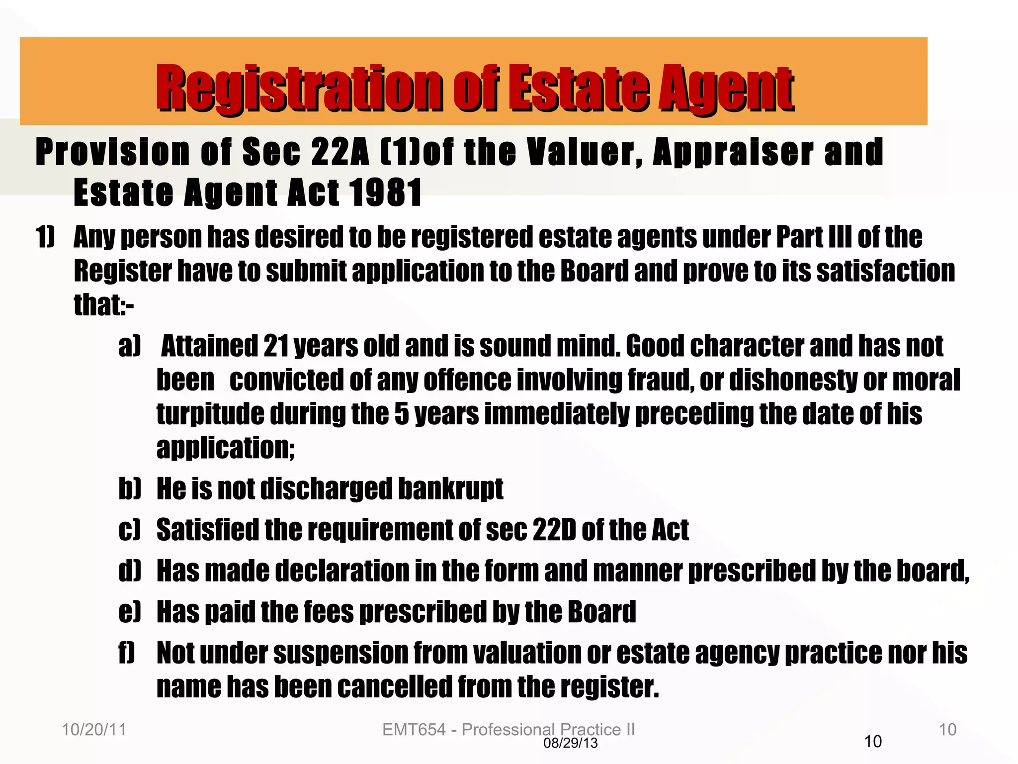 Lecture 2 registration of estate agents | PPT