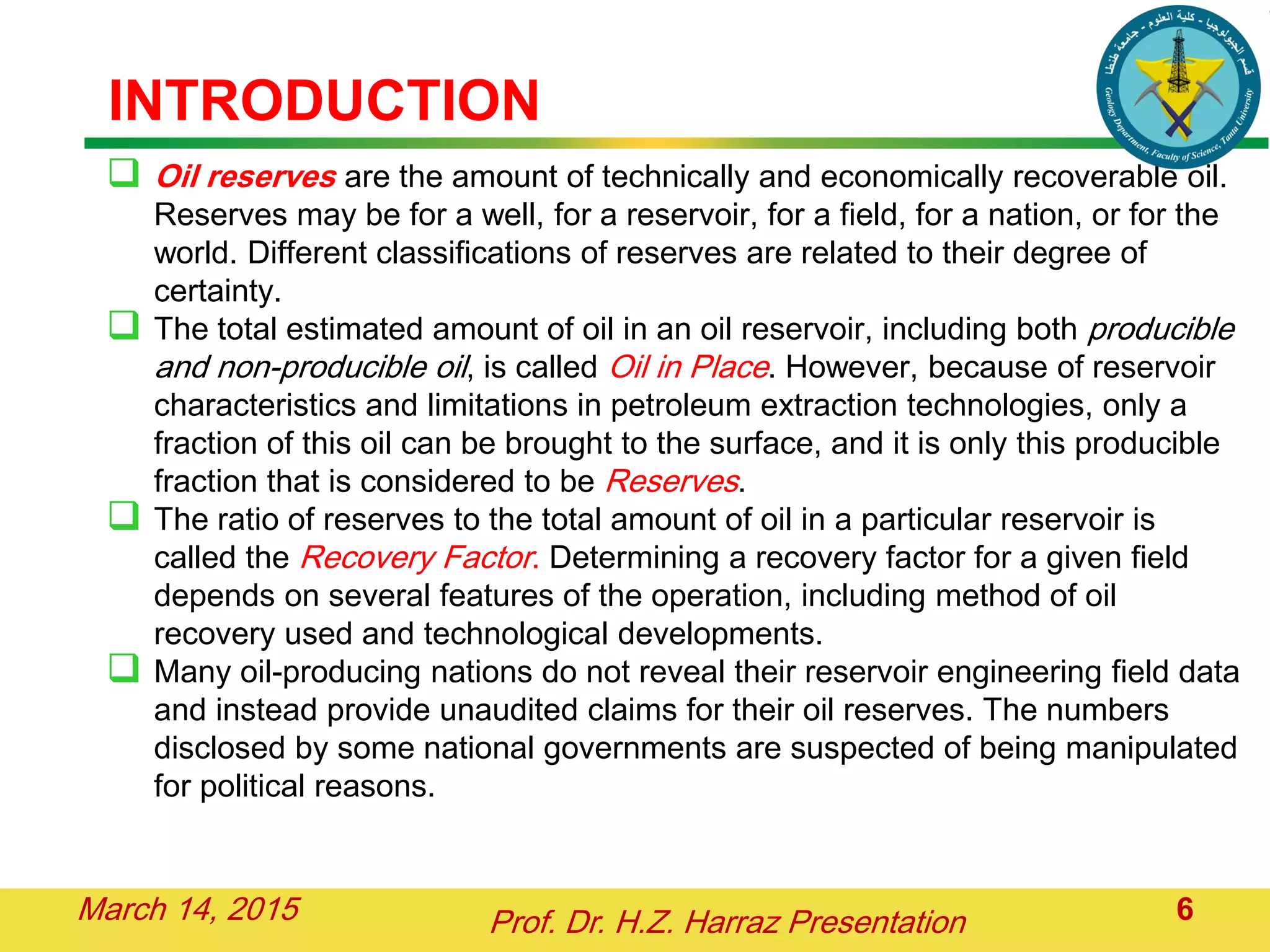 PETROLEUM RESERVES AND RESOURCES: Standardization of Petroleum ...