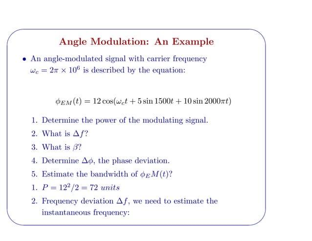 An angle modulated signal: Different Example | PPT