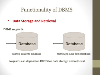 Lecture of Advantages & Disadvantages of DBMS, Functionality, Data and ...