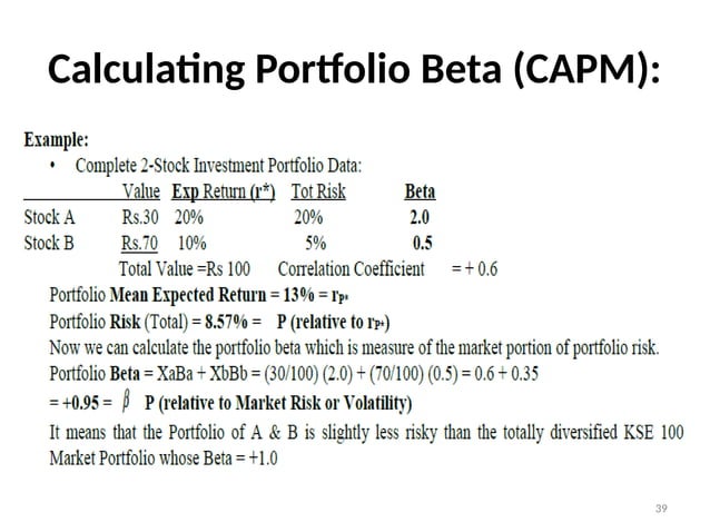efficient portfolio market risk and CML line | PPT