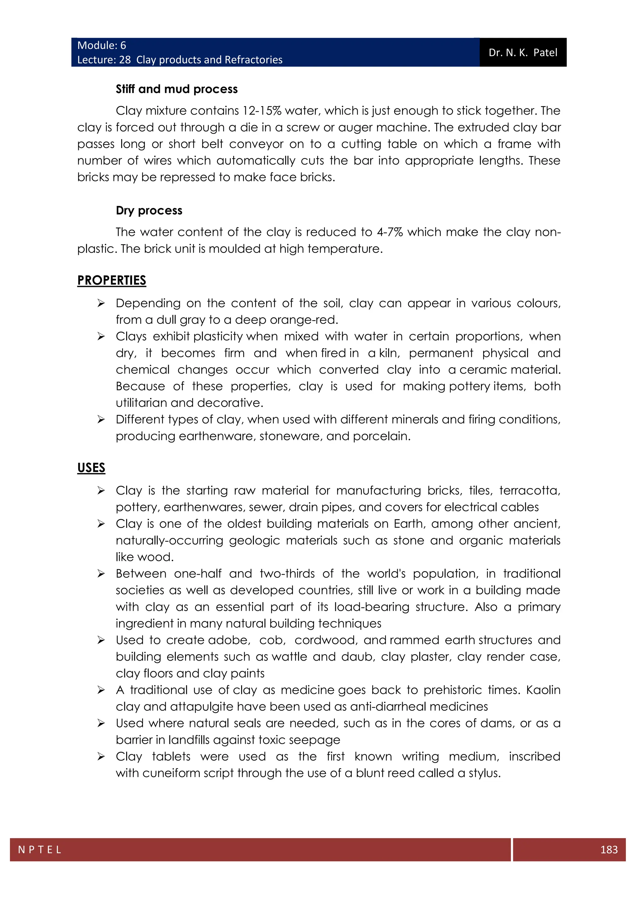 Lecture 27-CLAY PRODUCTS AND REFRACTORIES.pdf