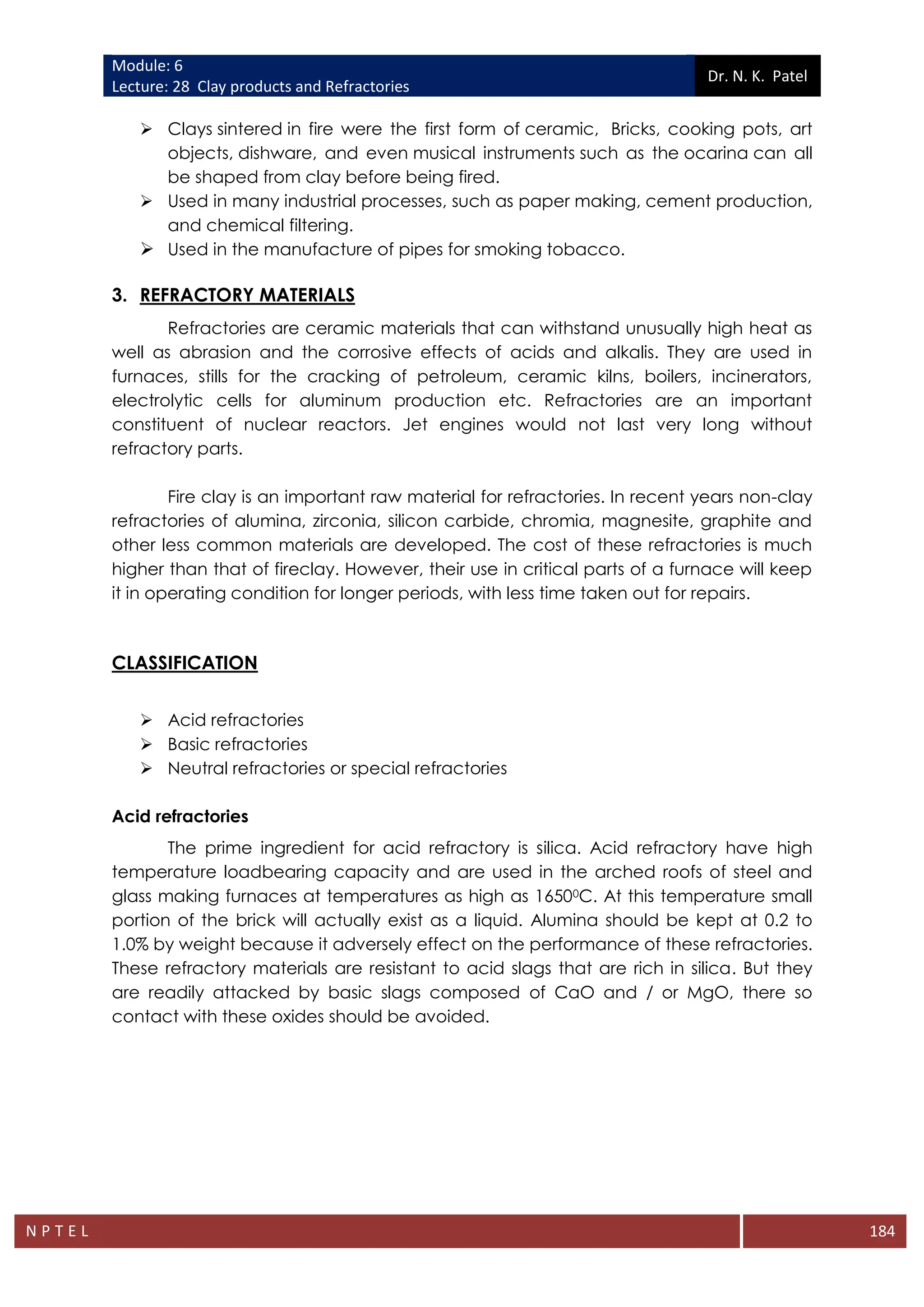 Lecture 27-CLAY PRODUCTS AND REFRACTORIES.pdf