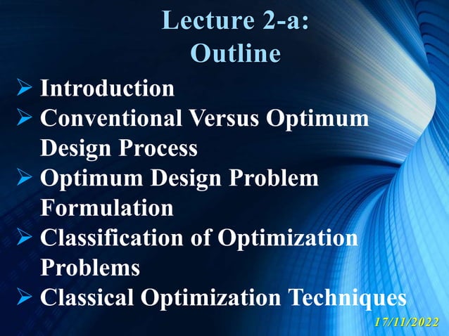 Lecture 2 Basic Concepts of Optimal Design and Optimization Techniques ...
