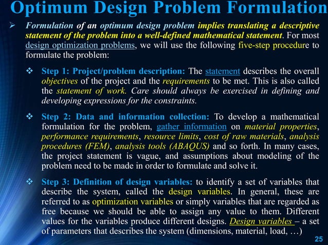 Lecture 2 Basic Concepts of Optimal Design and Optimization Techniques final1.pptx | Computing ...